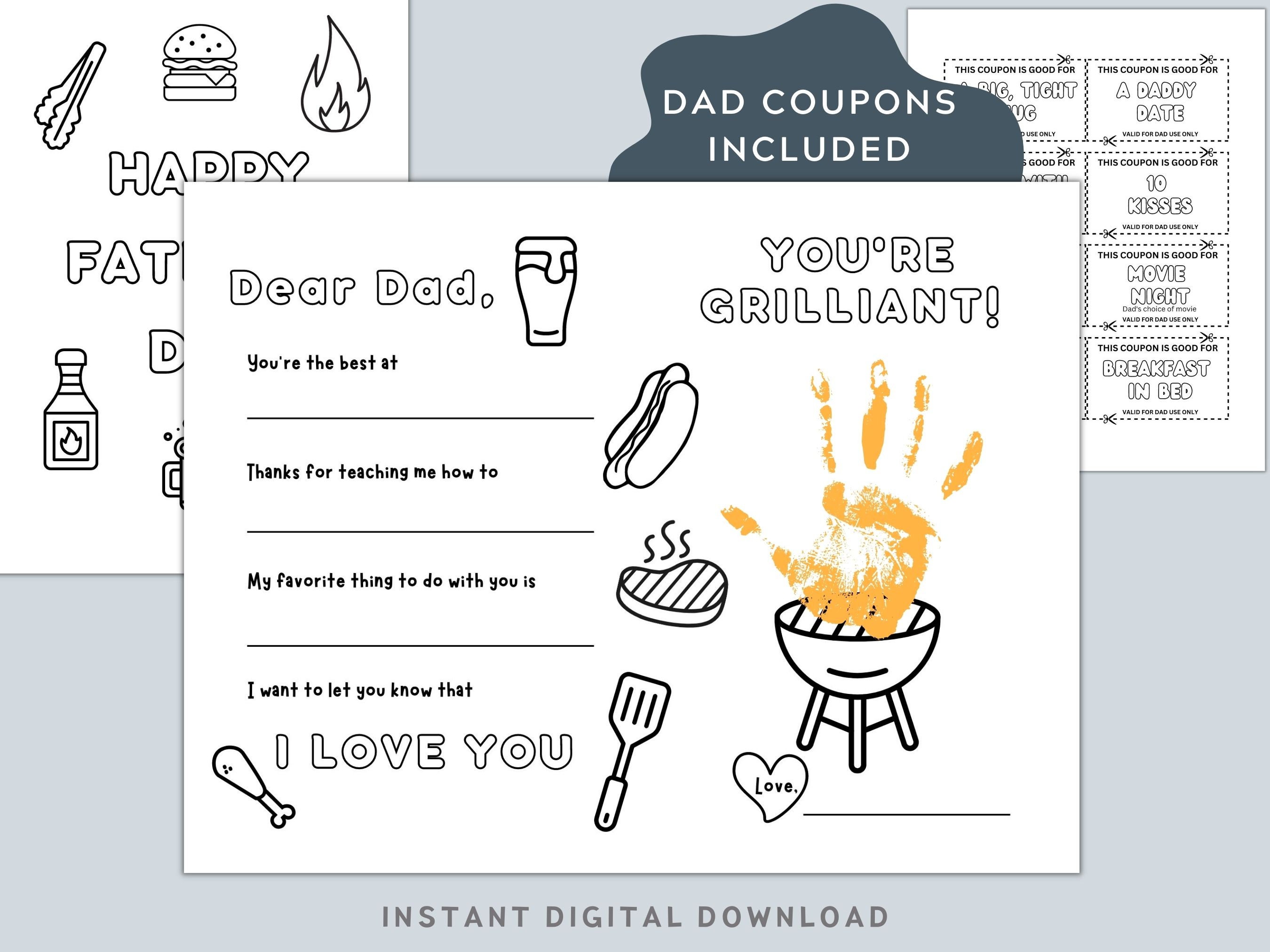 Father’s Day Card From Kids. BBQ Grill Themed Handprint Art, Fill in ...