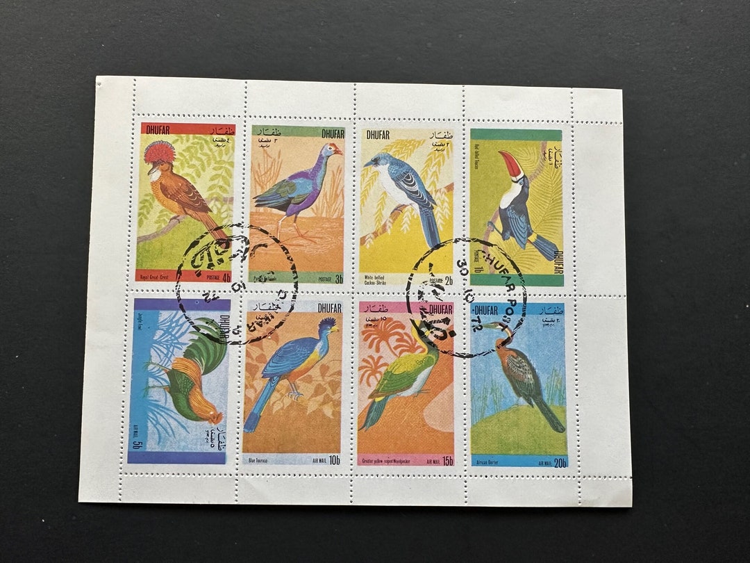 8 Bursting With Color Birds Displayed on These Large Used Stamps From ...