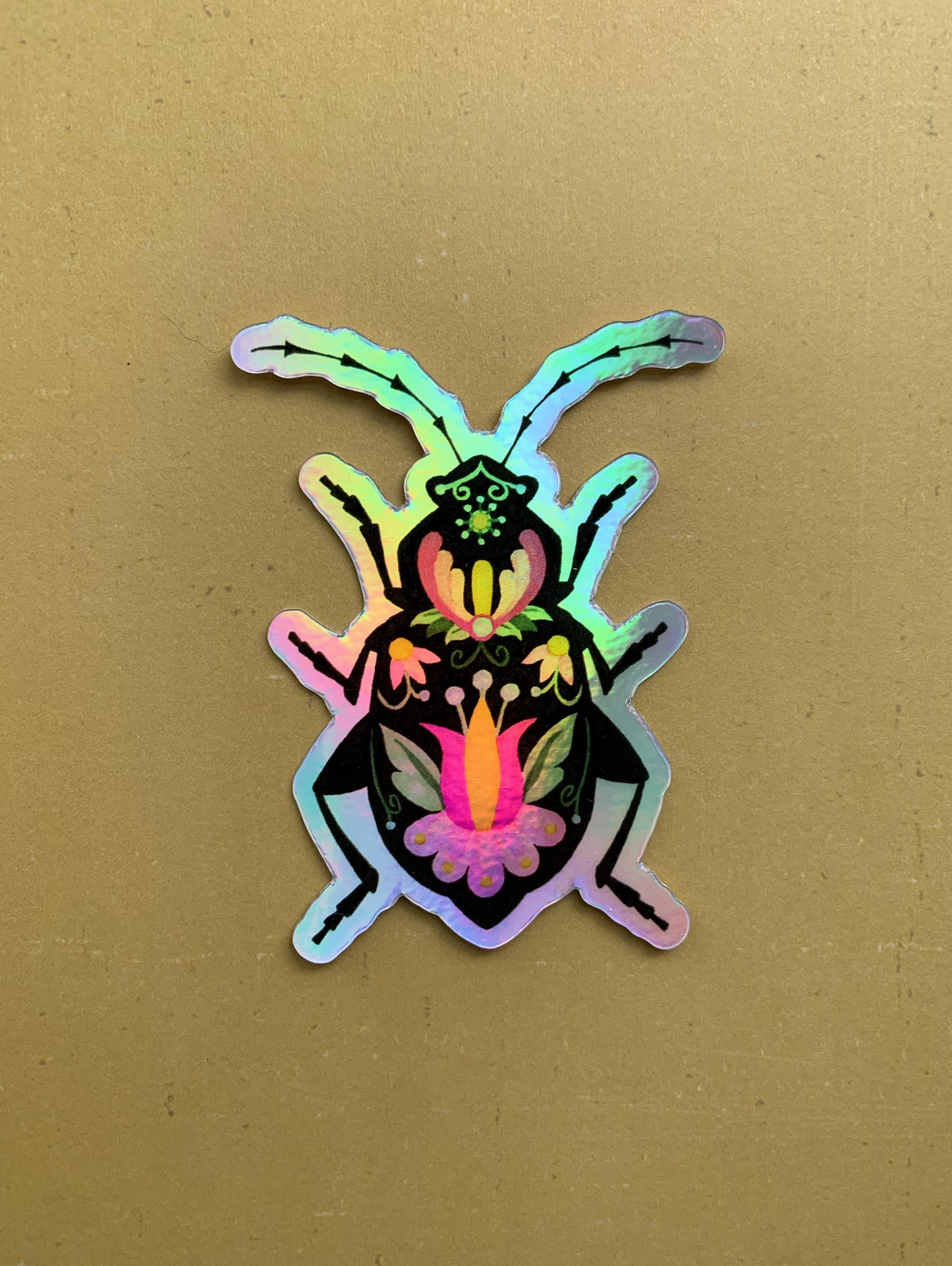 Holographic Beetle 3 Vinyl Sticker Folk Art, Floral Beetle - Etsy