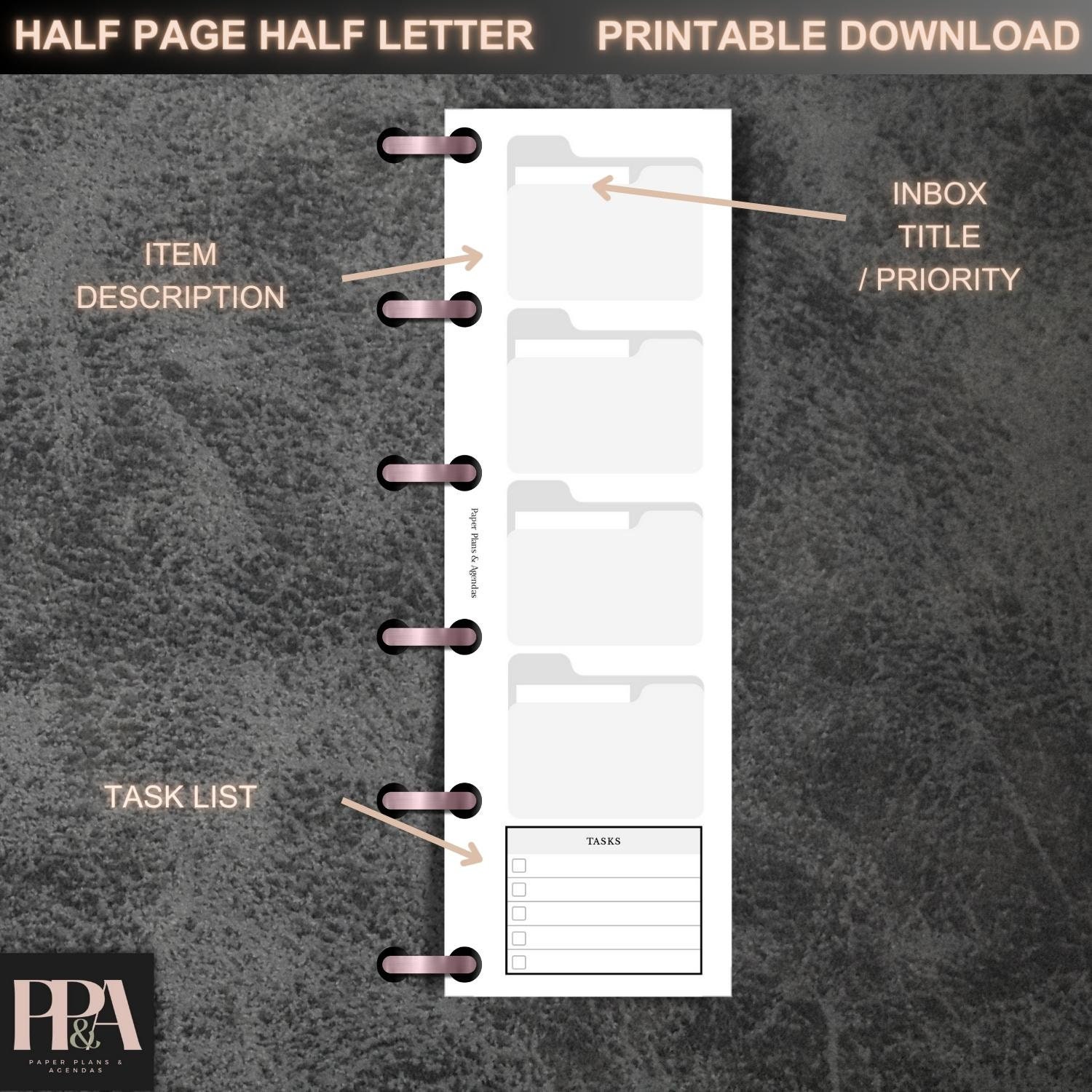 HALF LETTER Half Page | Inbox | Priority | Task List|planner Insert ...