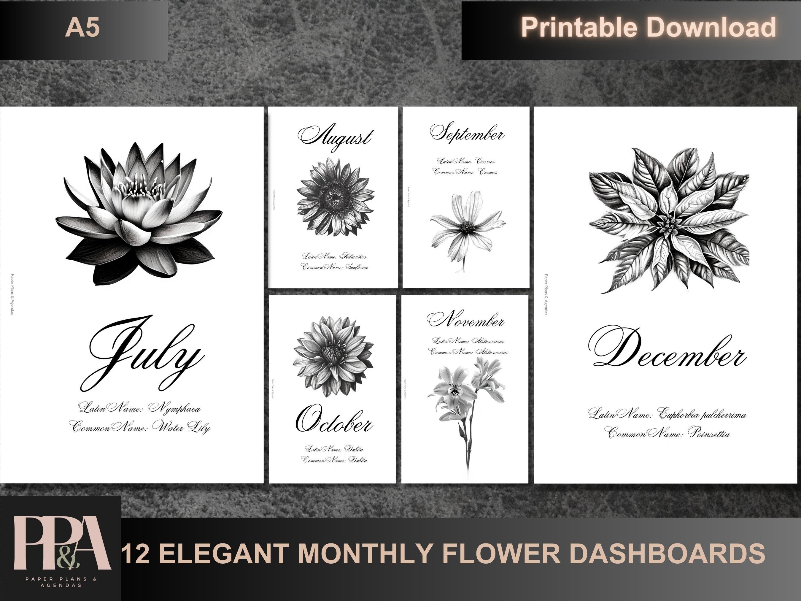 A5 12 Elegant Monthly Flower Dashboards Printable Bring the Outdoors ...