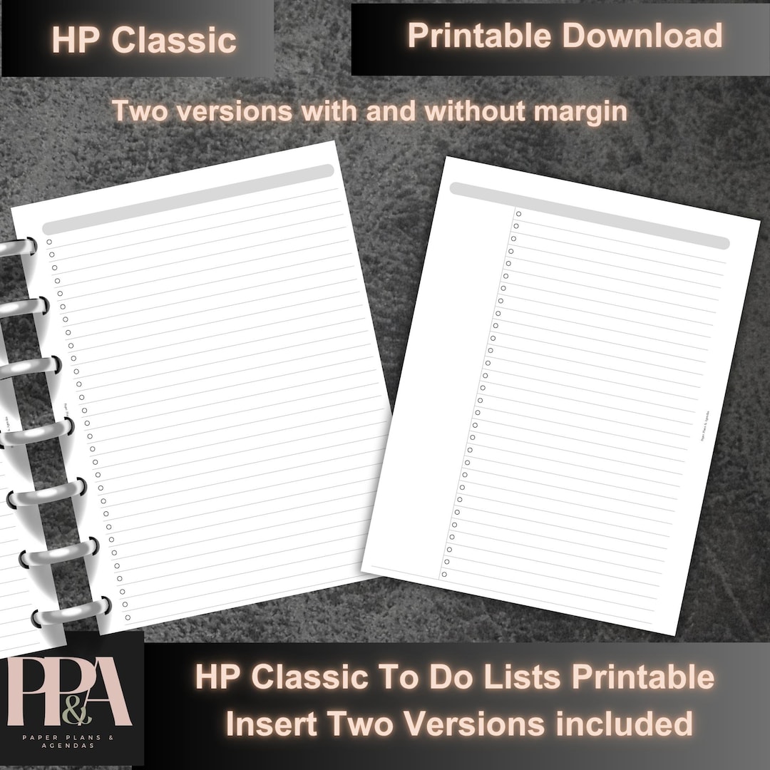 HP CLASSIC to Do List Inserts: With or Without Notes Margin (digital ...