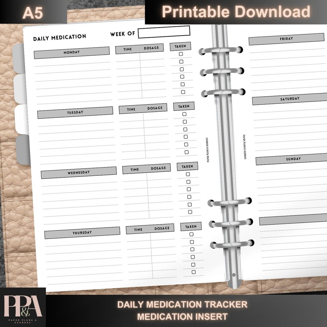 A5 | Undated Seven Day Medication Tracker | Planner Insert | Health ...