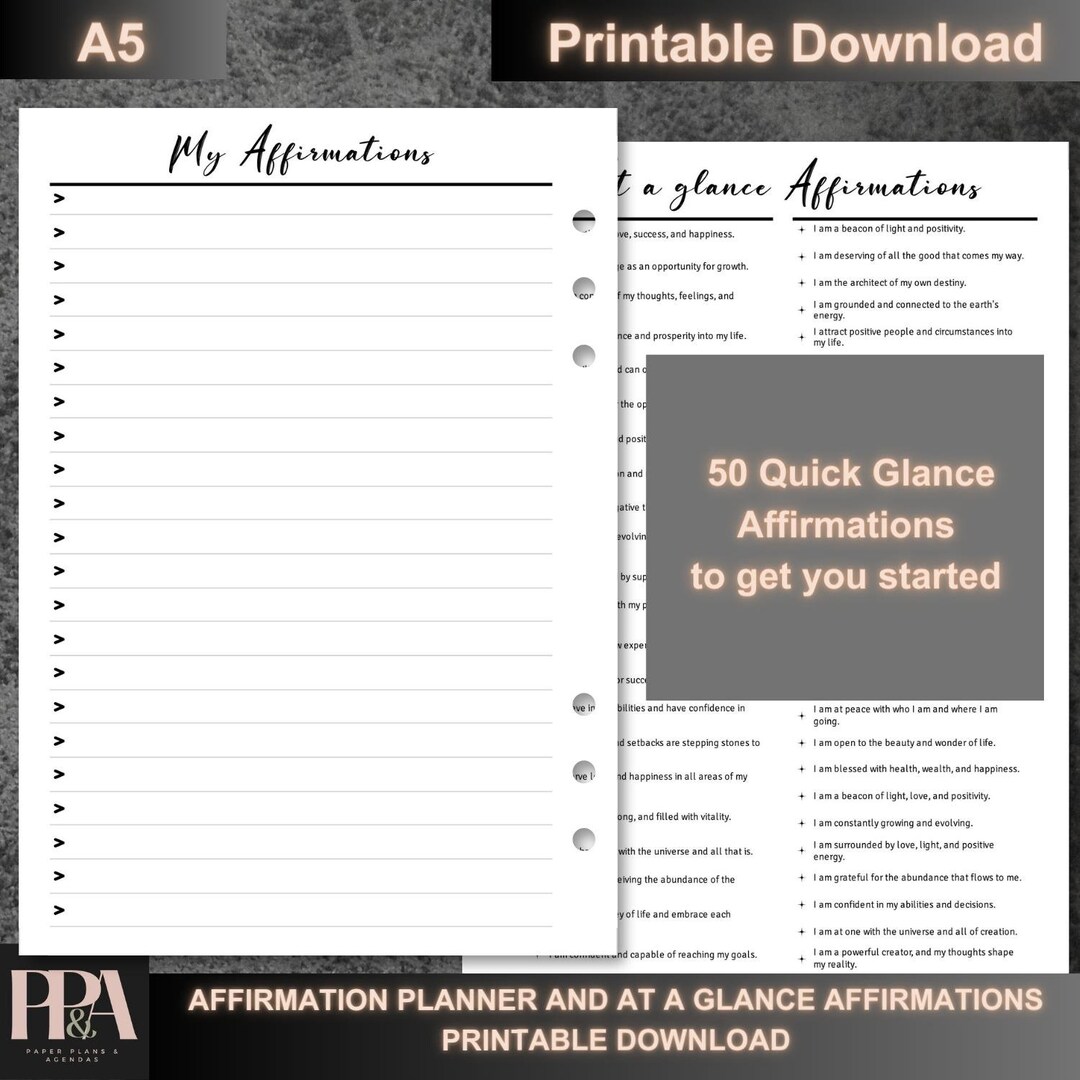 A5 | Affirmation Planner | List | at a Glance Affirmations | Planner ...