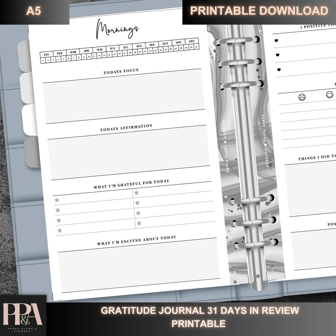 A5 | Gratitude Journal | 31 Day Review | Gratitude | Wellness | Mental ...