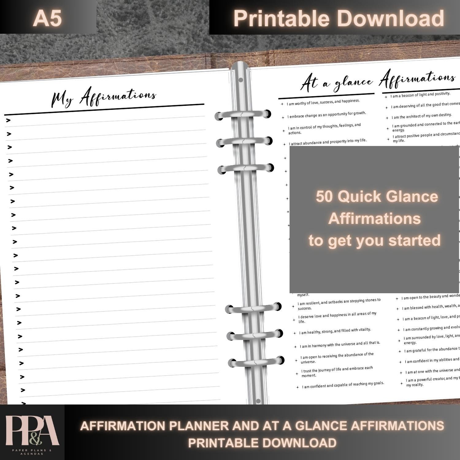 A5 Affirmation Planner List at a Glance Affirmations - Etsy