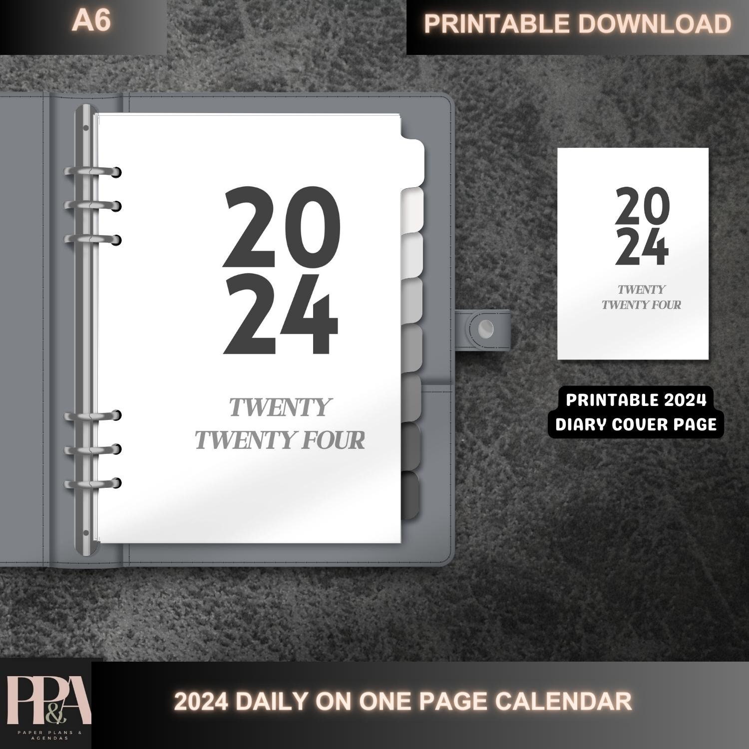 A6 2024 Day on One Page Diary Insert Planner Insert - Etsy