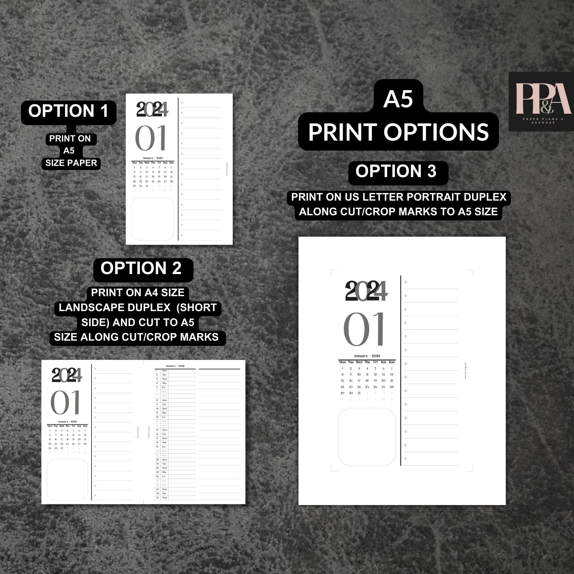 A5 2024 Weekly & Monthly Overview Diary Insert to Do Notes Planner ...