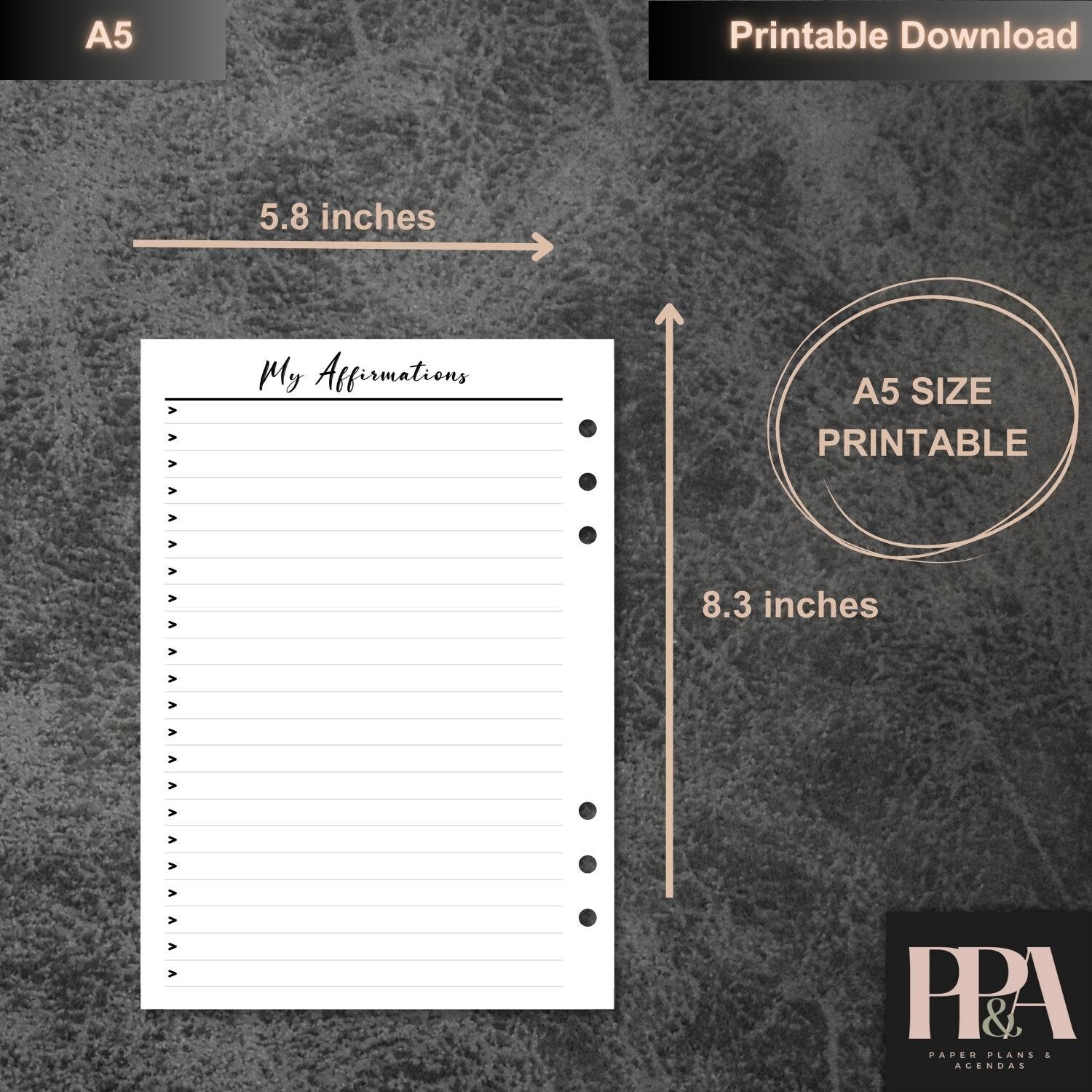 A5 | Affirmation Planner | List | at a Glance Affirmations | Planner ...
