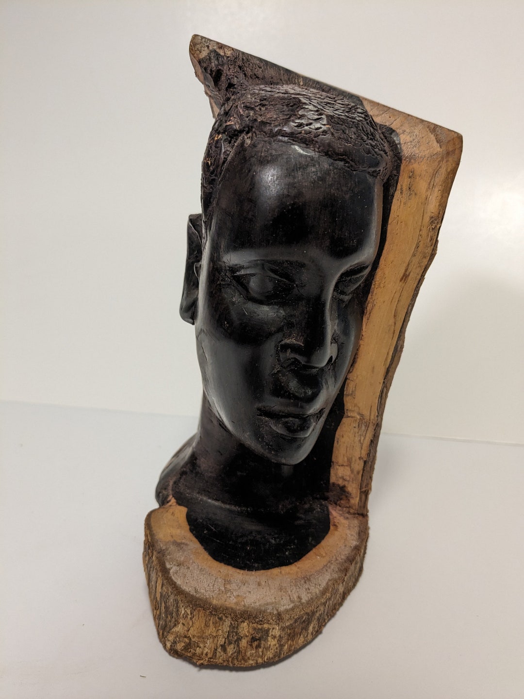 Larger, Vintage Hand Carved African Heady Wood Bust, Approximately 7 1/ ...