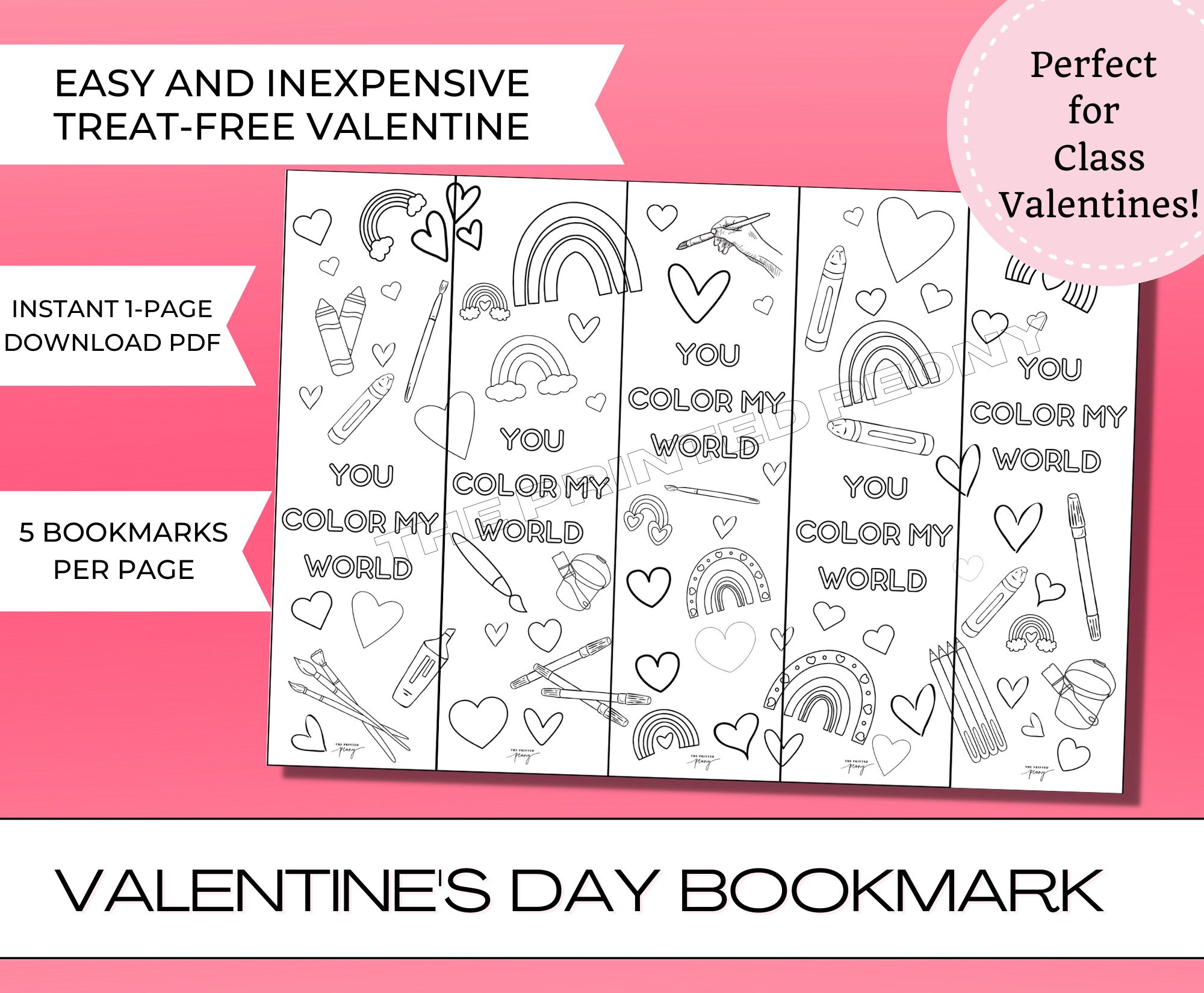 Coloring Page Bookmark Easy Valentines Day Card Kids - Etsy