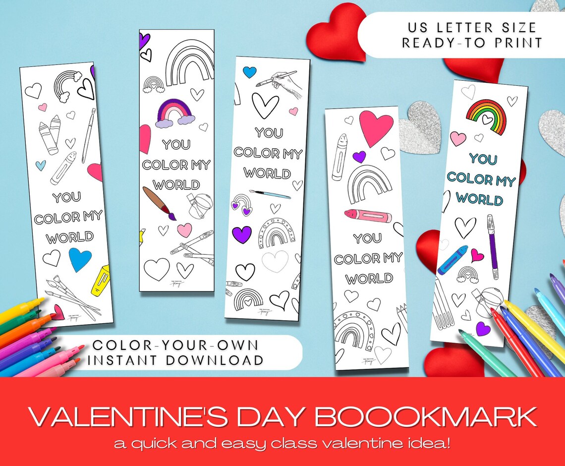 Coloring Page Bookmark Easy Valentines Day Card Kids - Etsy