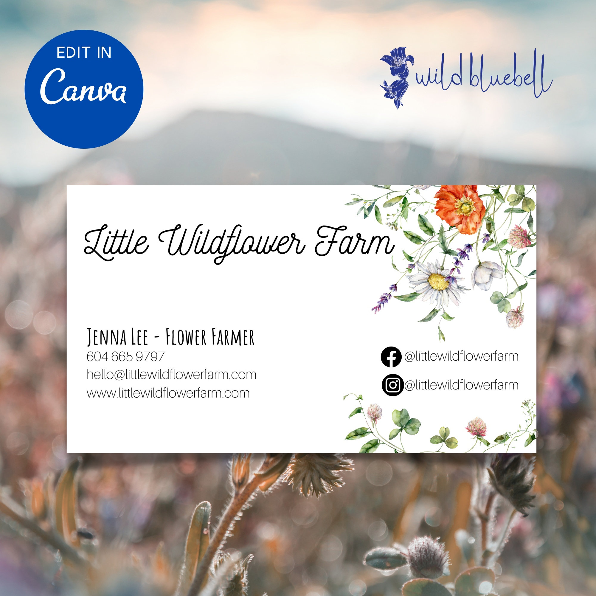 Floral Business Card, Business Card Template, Printable Business Card ...