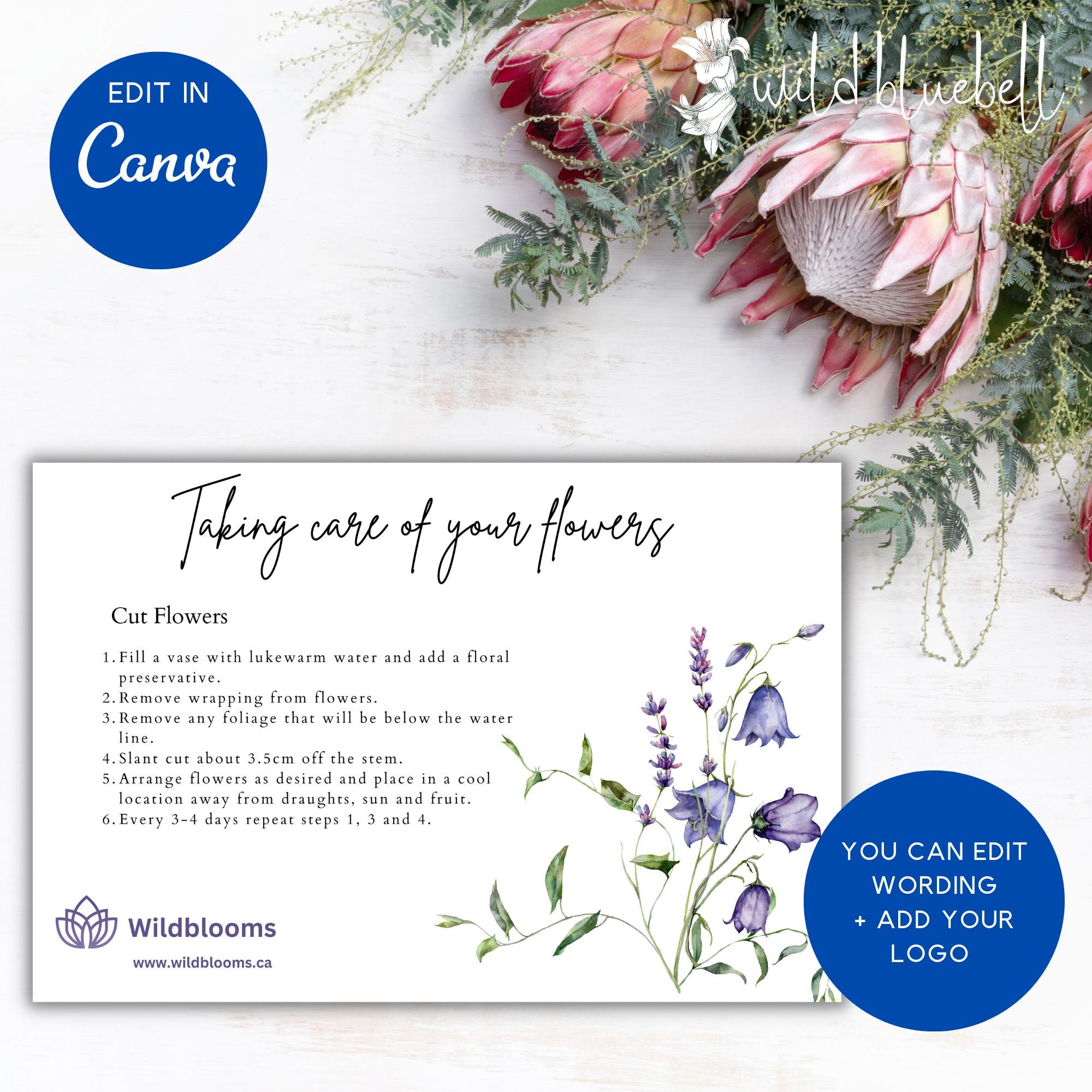 Flower Farm Card, Take Care Card Template, Printable Card, Editable ...