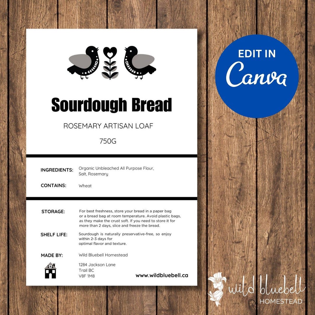 Sourdough Baker Label Template, Editable Microbakery Label Template ...