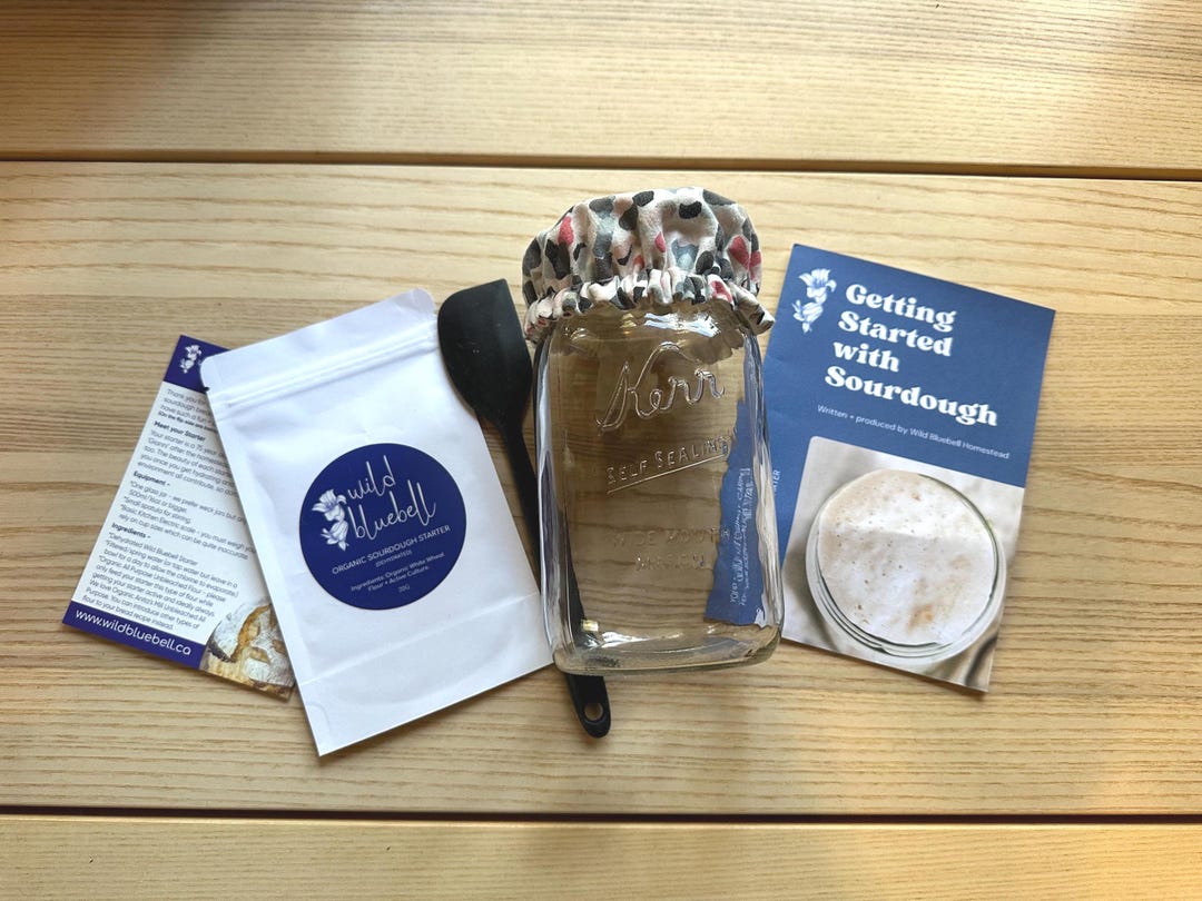 Sourdough Starter Kit With Vintage Mason Jar, Jar Cover, Spatula ...