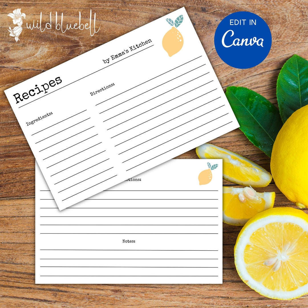 Recipe Card Template / Printable Recipe Cards / Editable Recipe Card ...