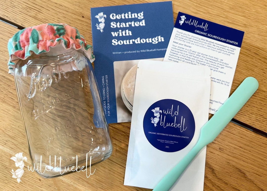 Sourdough Starter Kit With Vintage Mason Jar, Jar Cover, Spatula ...