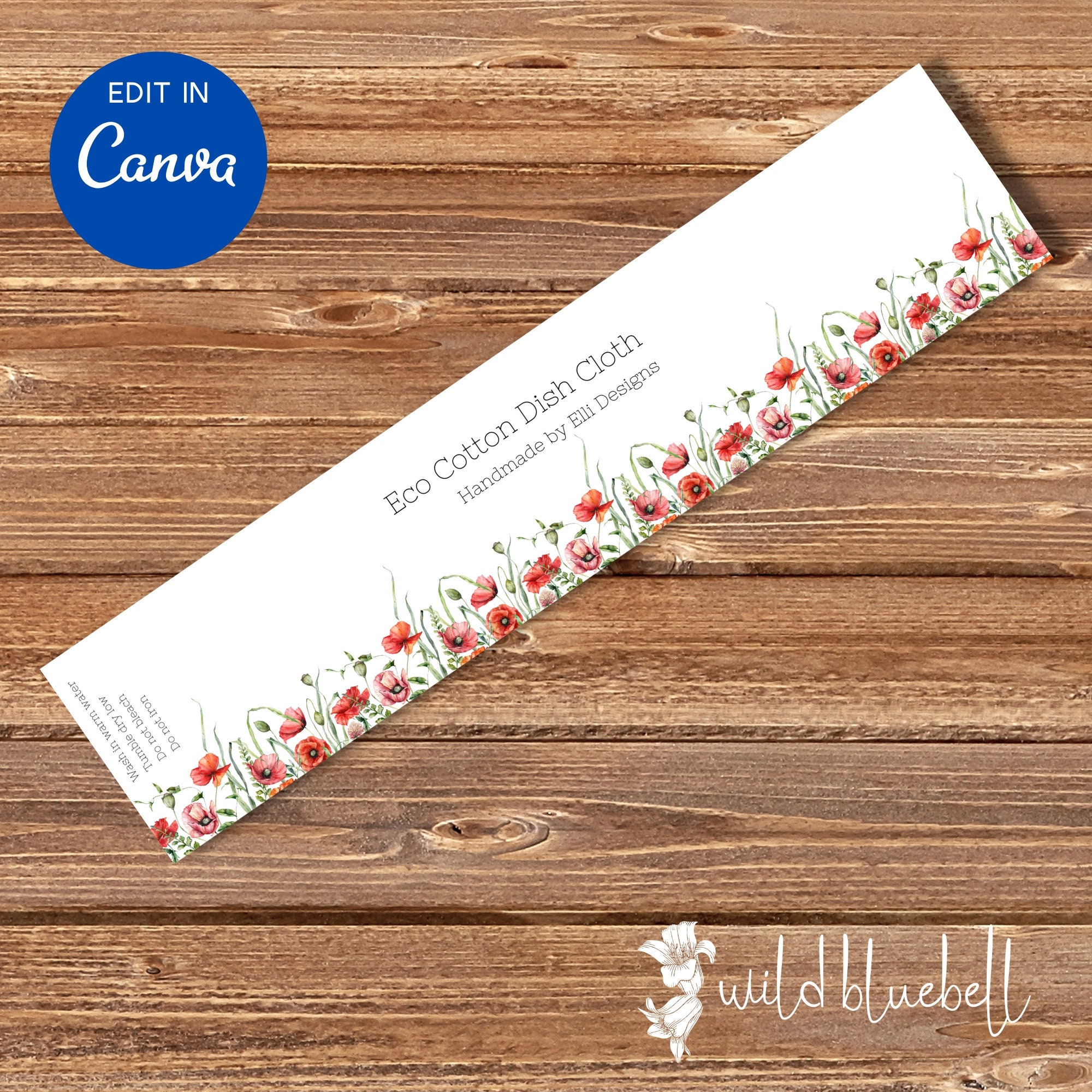 Wildflower Label, Dish Cloth Label Template, Printable Label, Editable ...