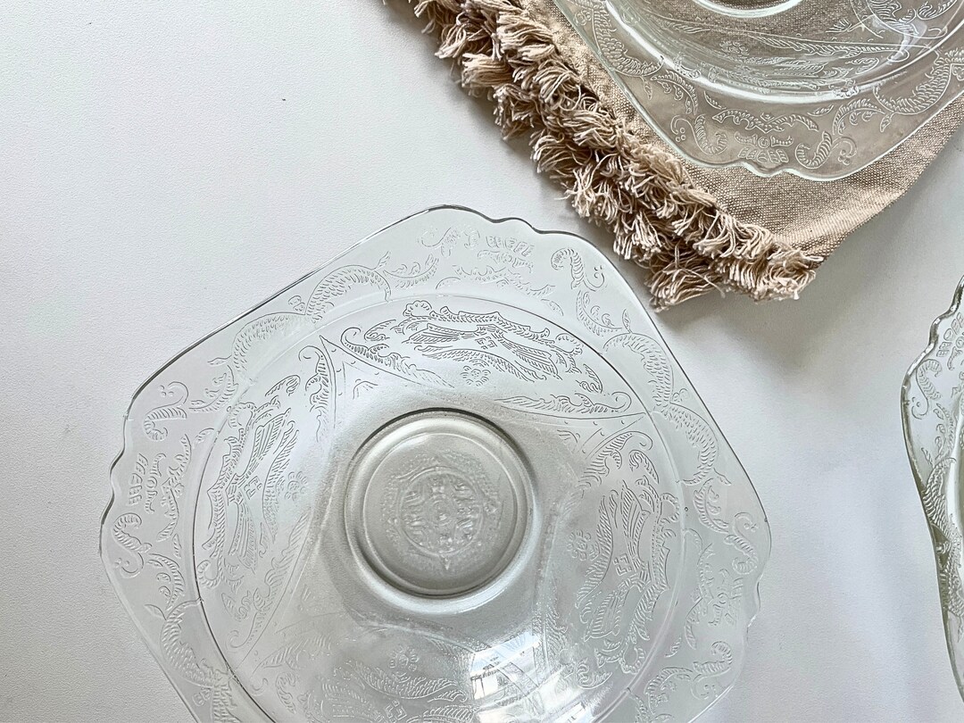 Vintage Federal Glass Etched Clear Glass Bowls, Madrid Pattern Indiana ...