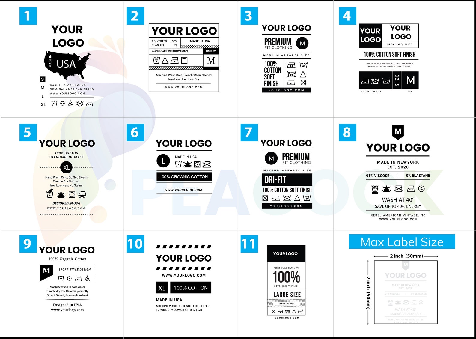250 Pcs. Tagless Clothing Labels, Custom Neck Labels, Custom Heat ...