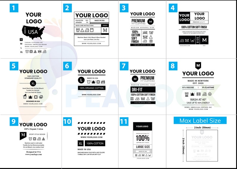 250 Pcs. Tagless Clothing Labels, Custom Neck Labels, Custom Heat ...