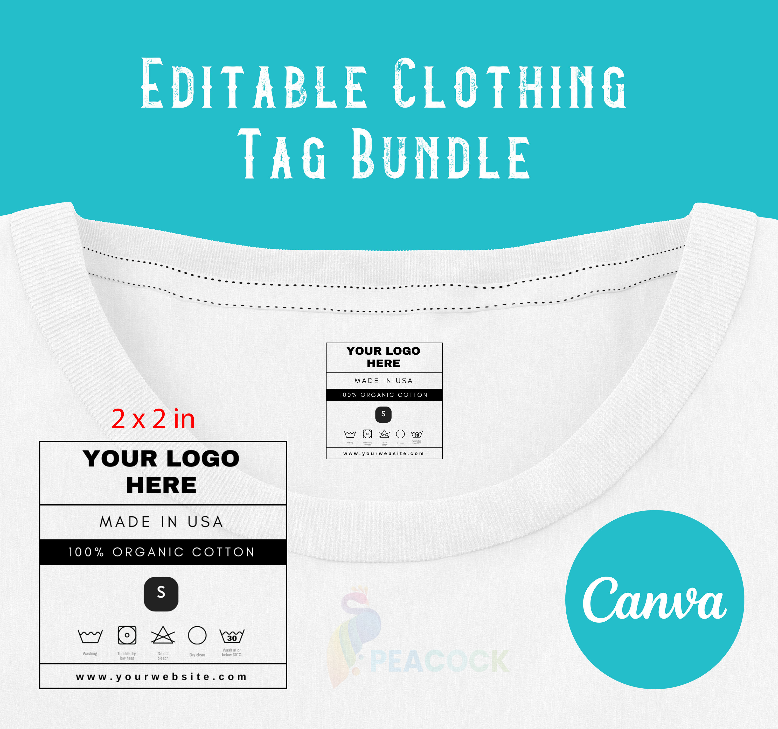Editable Neck Label Template , T-shirt Neck Label Tag, Care Tag, Custom ...