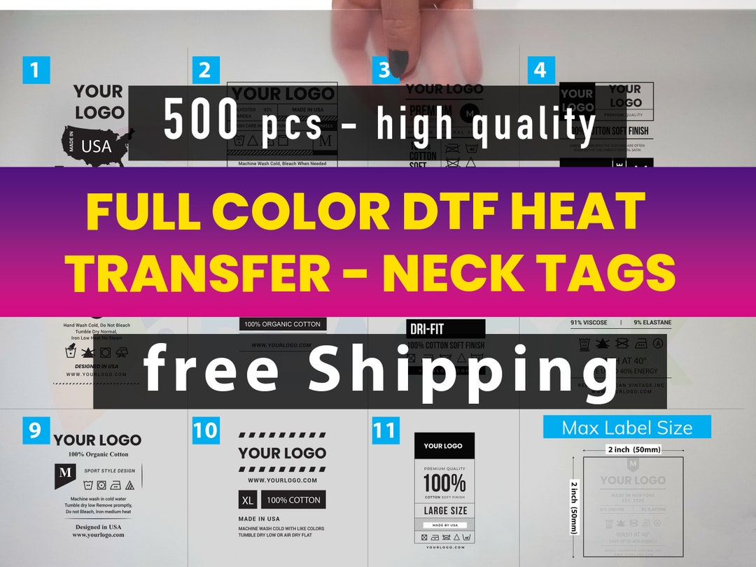 500 Pcs. Tagless Clothing Labels, Custom Neck Labels, Custom Heat ...