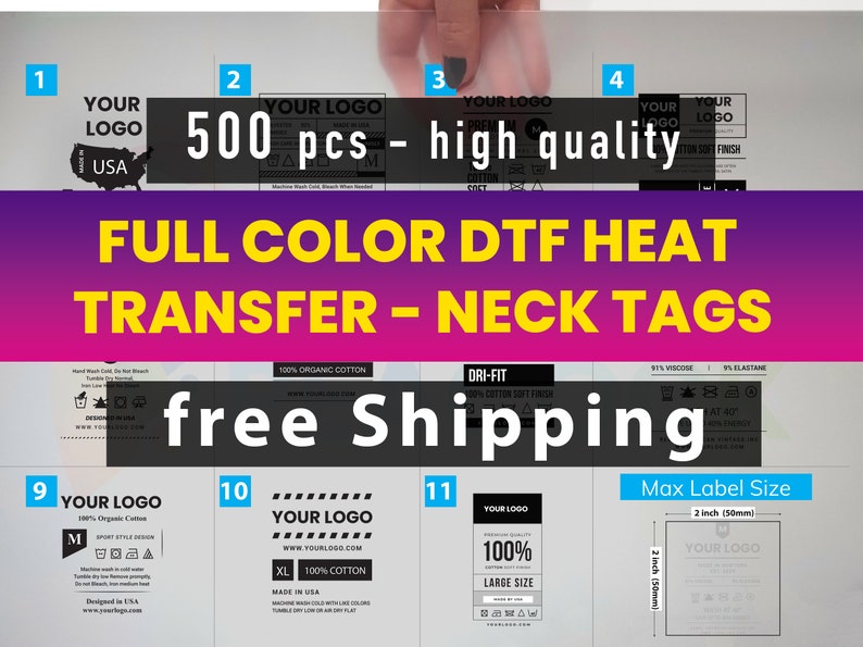 500 Pcs. Tagless Clothing Labels, Custom Neck Labels, Custom Heat ...