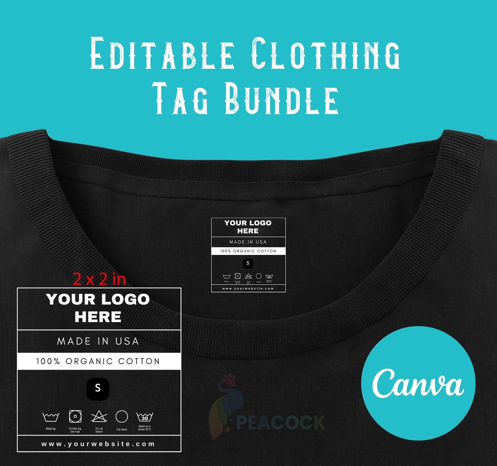 Editable Neck Label Template , T-shirt Neck Label Tag, Care Tag, Custom ...