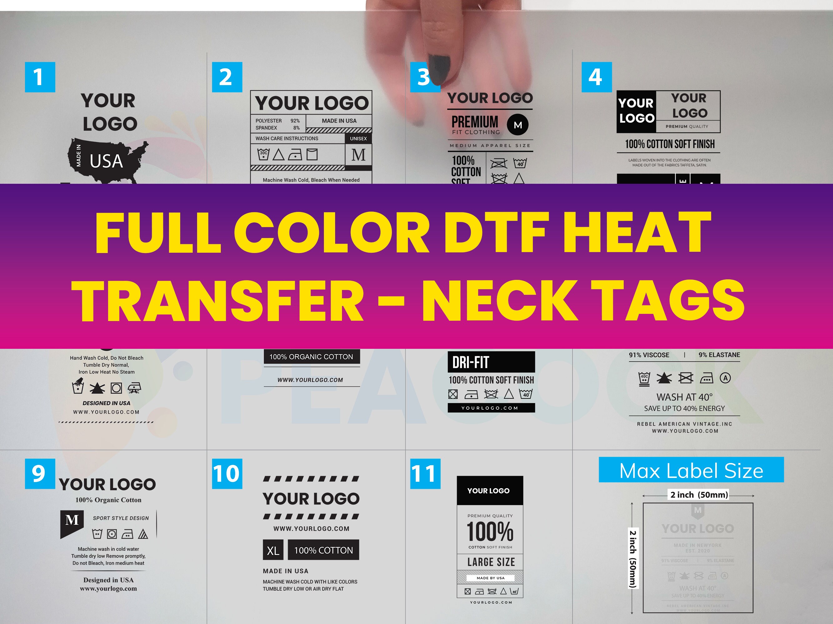 2000 Pcs. Tagless Clothing Labels, Custom Neck Labels, Custom Heat ...