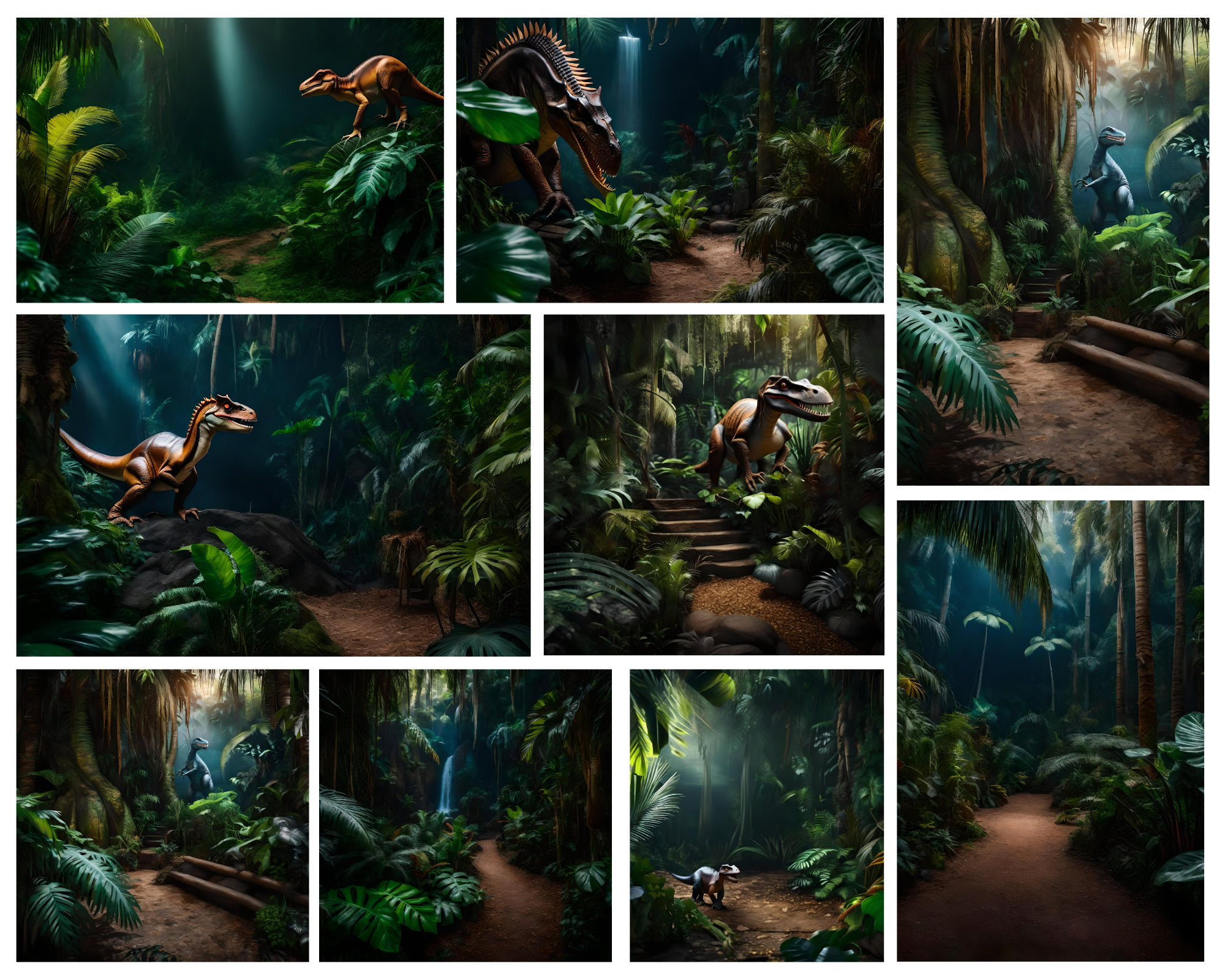 9 Digital Backdrops Bundle T-rex Tyrannosaurus Composite Background / Jungle Park / Dinosaur ...