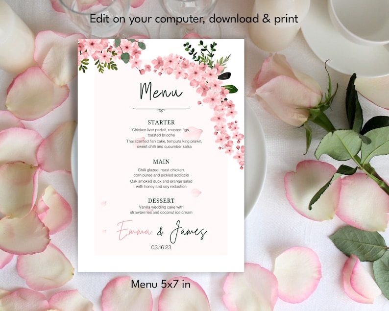 Wedding Menu Template Wedding Table Menu Card Printable - Etsy