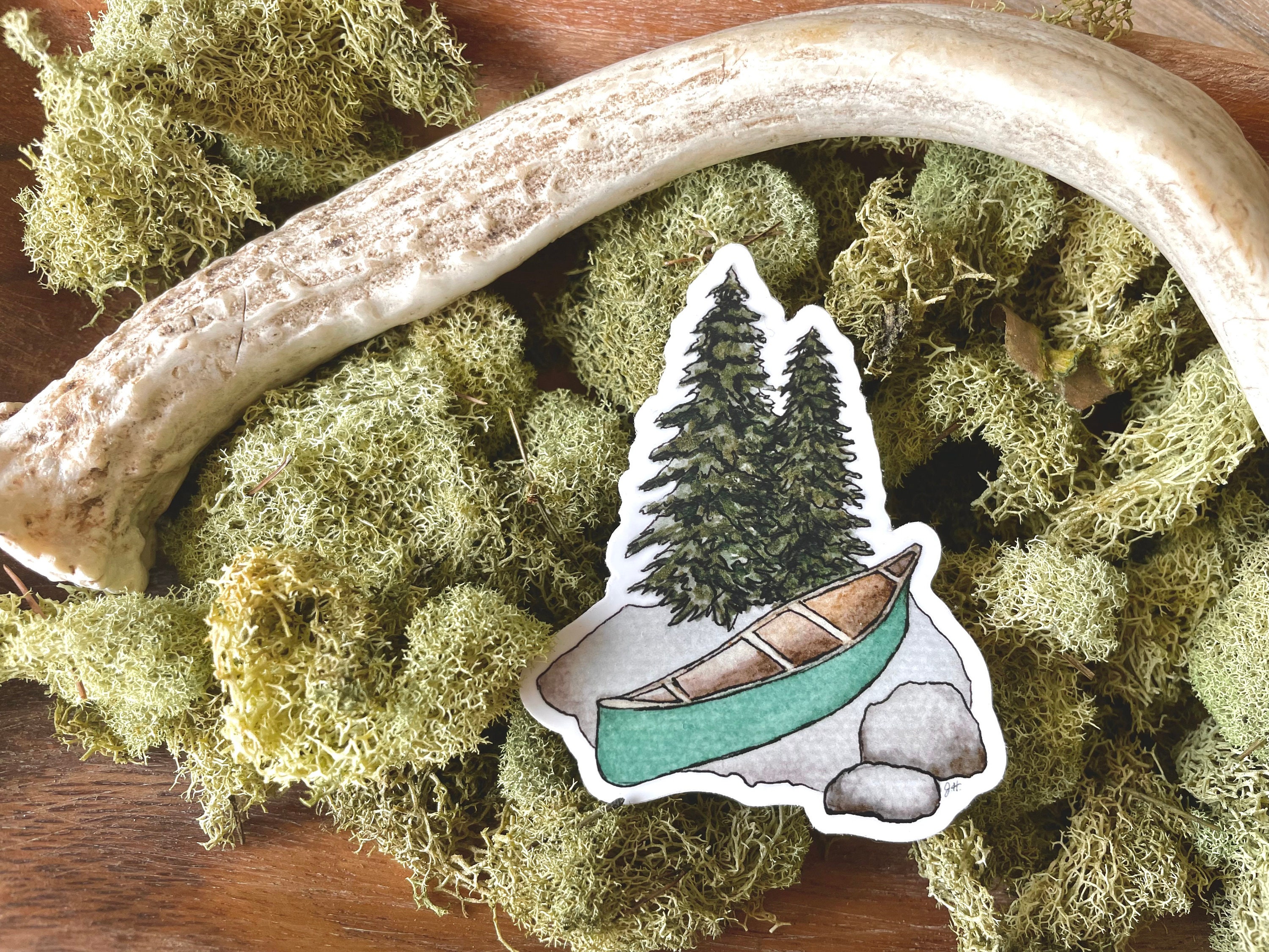 Canoe Sticker/ Backpacking Sticker/ Adventure Sticker/ Evergreen Tree ...