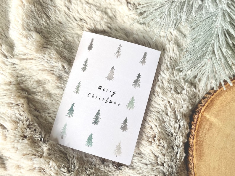 Hand Painted Watercolor Christmas Card / Evergreen Trees Christmas Card ...
