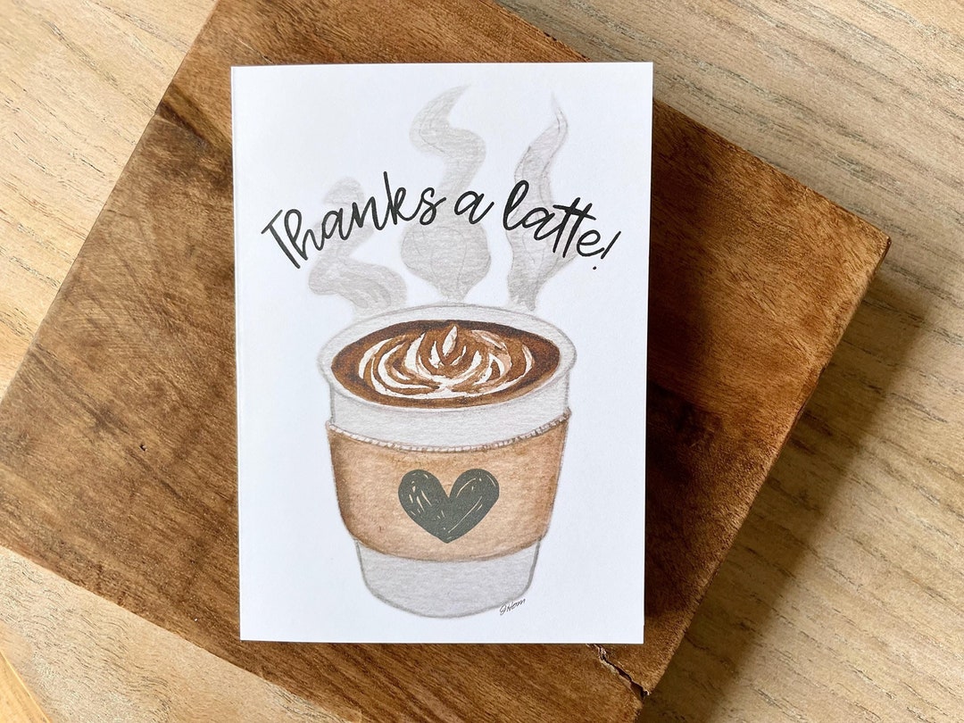 Coffee Themed Thank You Card / Hand Painted Watercolor Coffee Thanks A ...