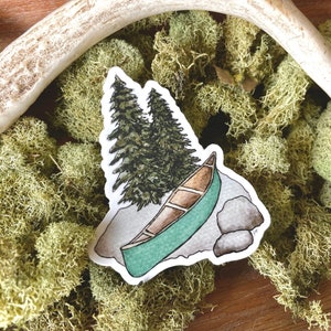 Canoe Sticker/ Backpacking Sticker/ Adventure Sticker/ Evergreen Tree ...