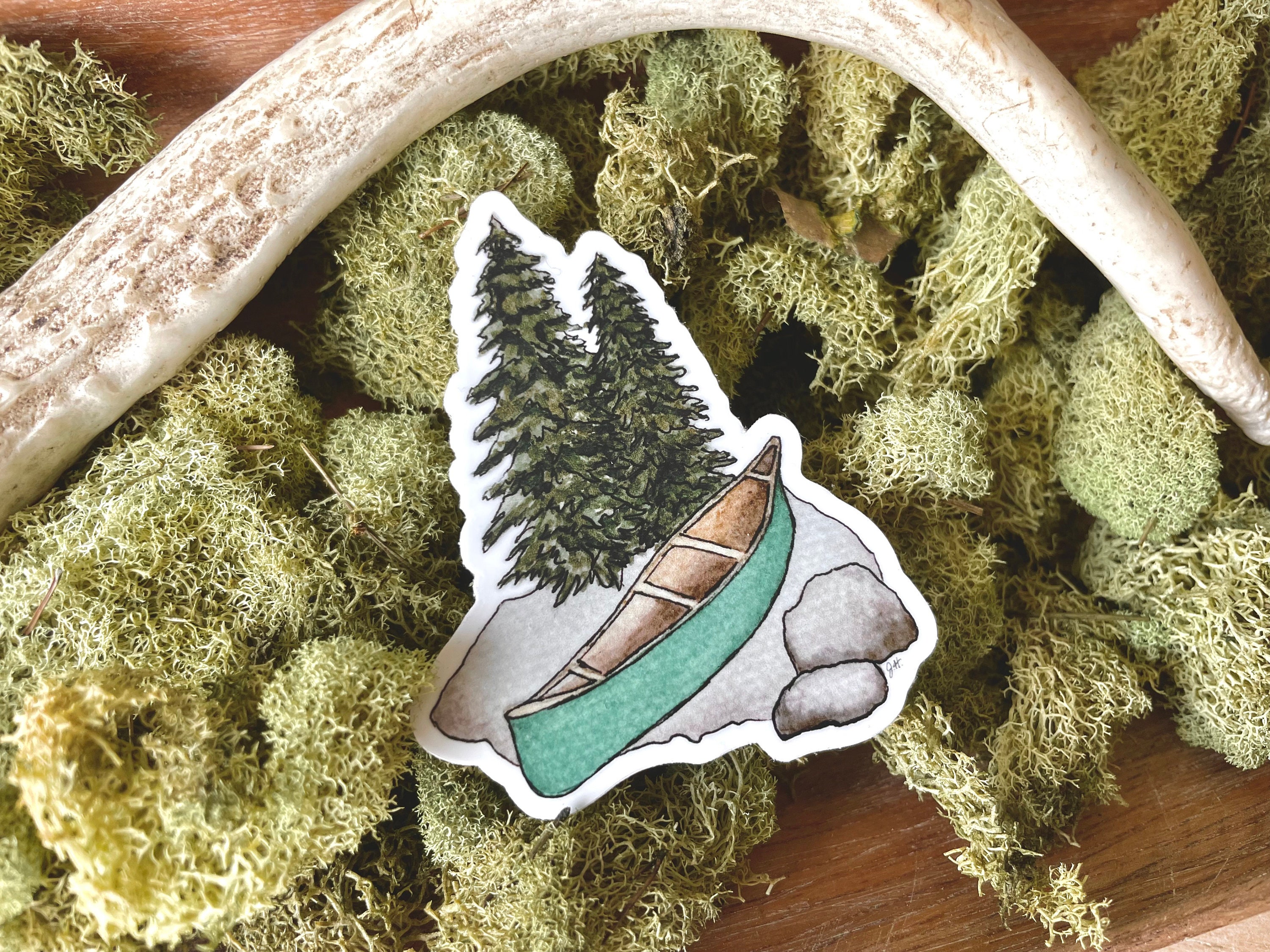 Canoe Sticker/ Backpacking Sticker/ Adventure Sticker/ Evergreen Tree ...