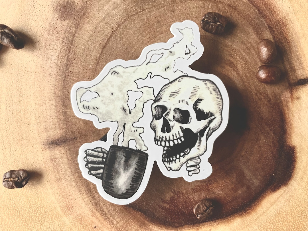 Skull Coffee Sticker/ Coffee Skull Sticker/ Skull Drinking Coffee ...