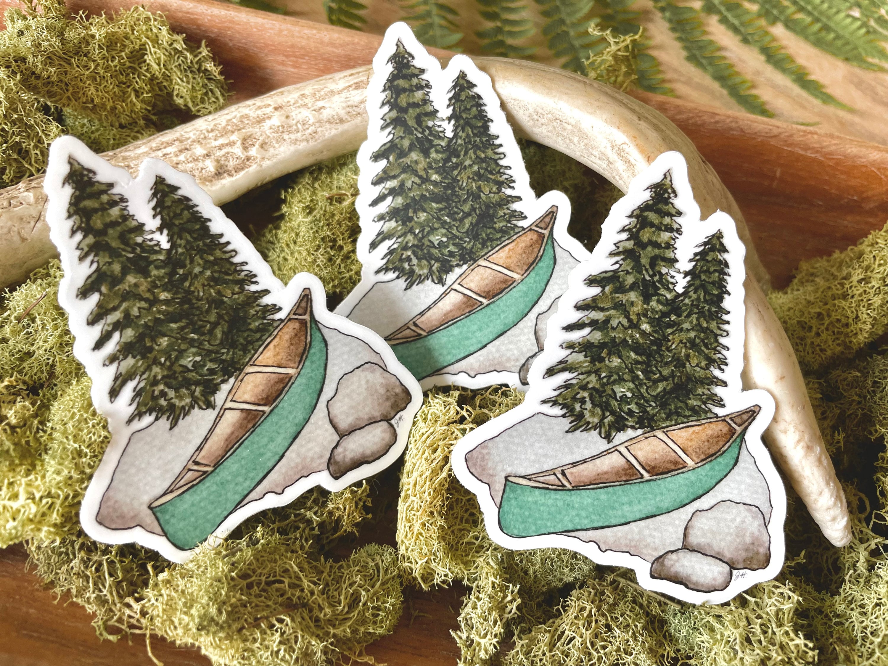 Canoe Sticker/ Backpacking Sticker/ Adventure Sticker/ Evergreen Tree ...