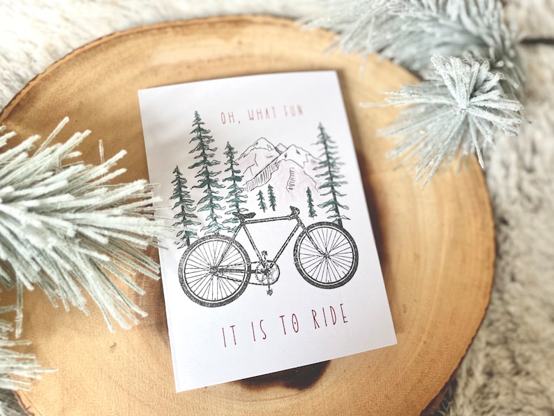 Hand Painted Watercolor Christmas Card / Bike Christmas Card / Mountain ...