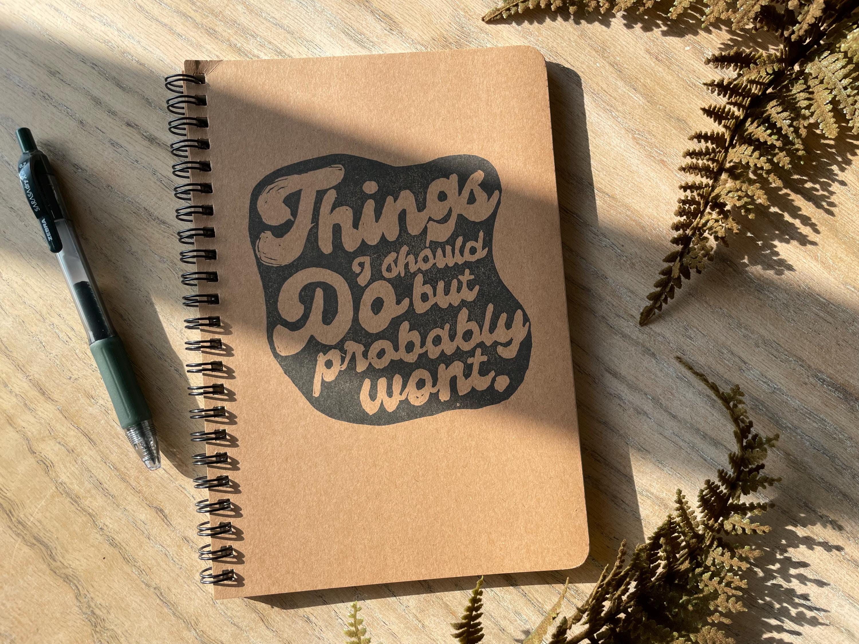 Hand Stamped Notebook, to Do List Notebook, Linocut Notebook, Funny ...