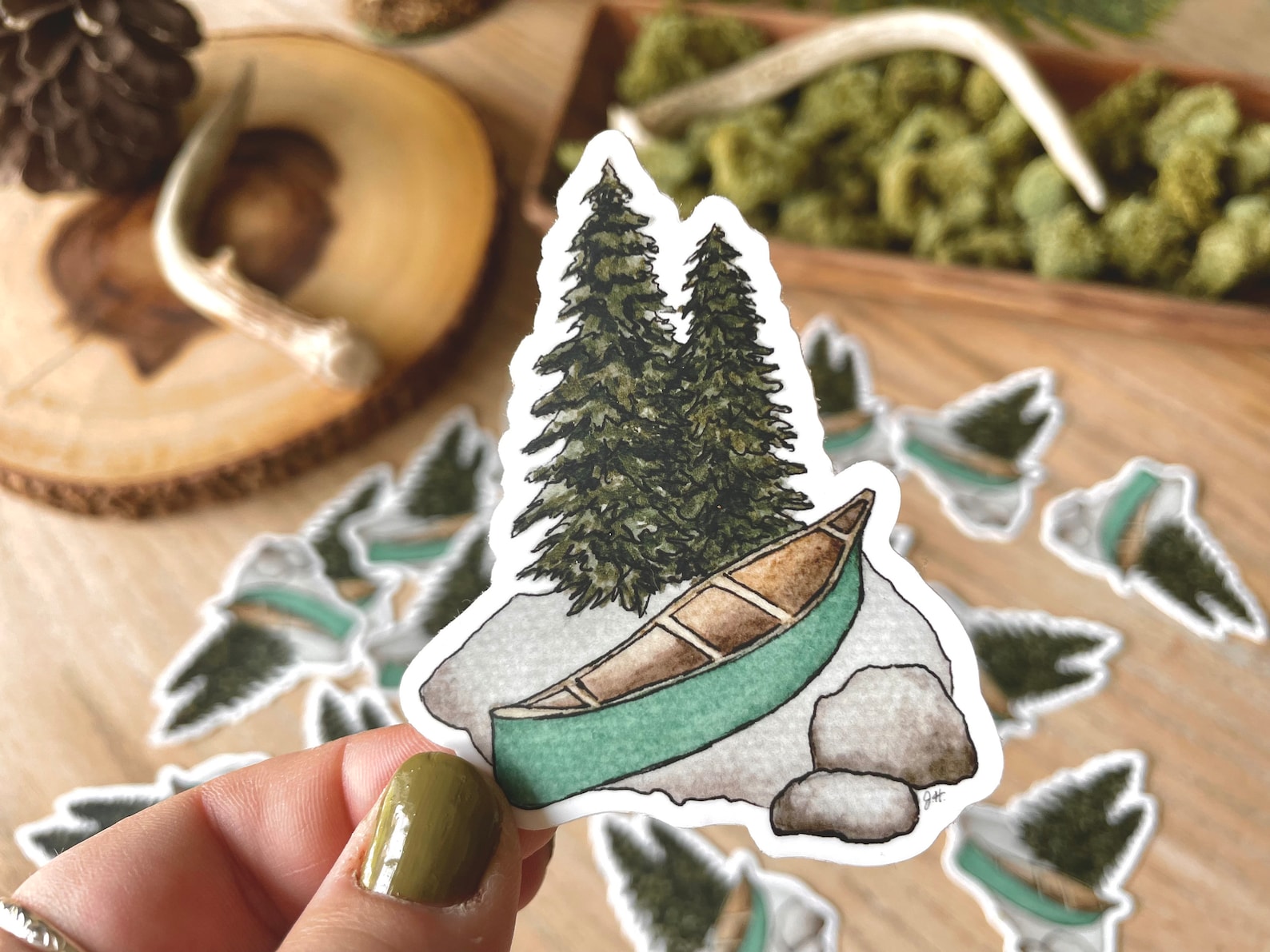 Canoe Sticker/ Backpacking Sticker/ Adventure Sticker/ Evergreen Tree ...