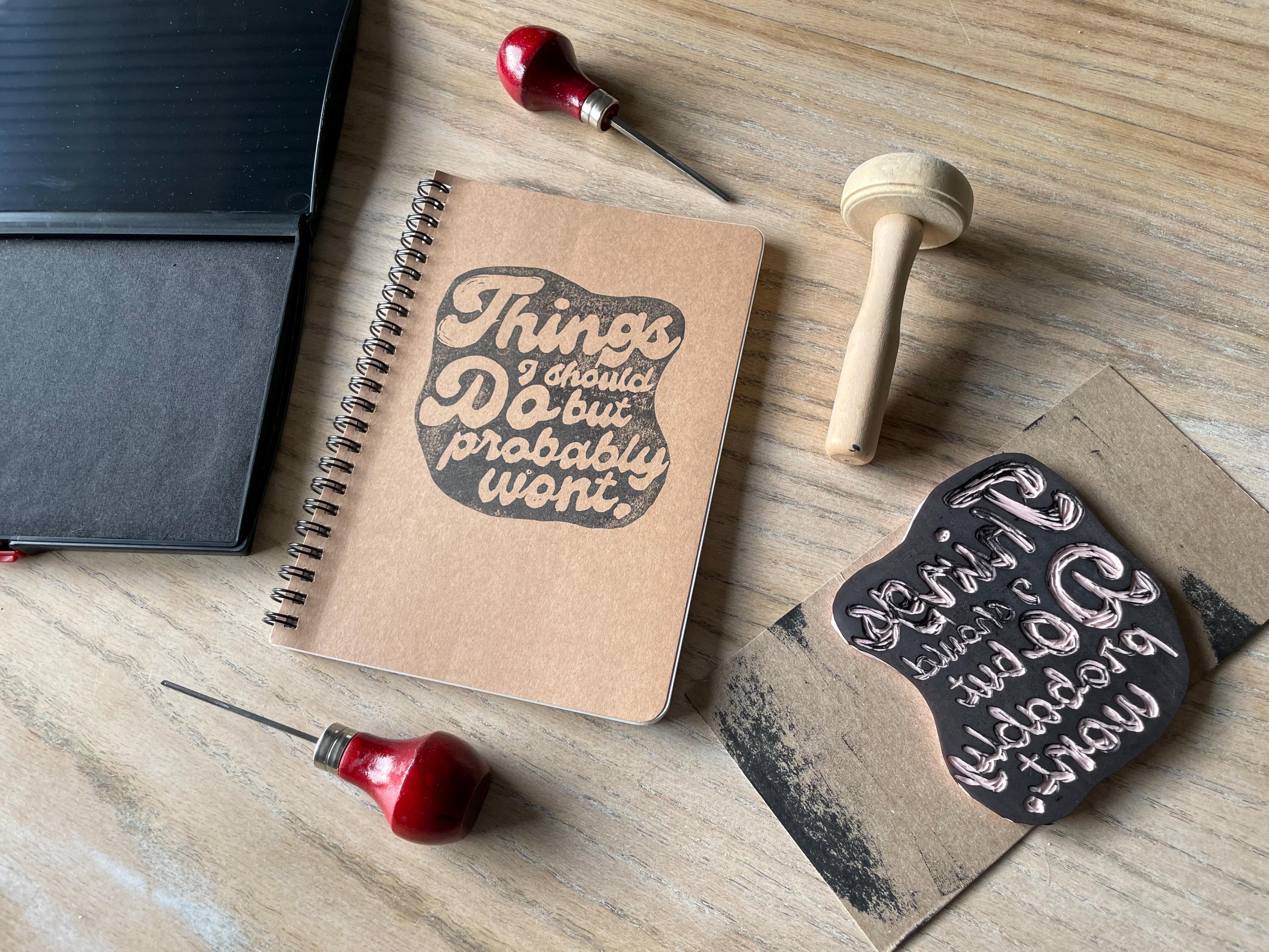 Hand Stamped Notebook, to Do List Notebook, Linocut Notebook, Funny ...