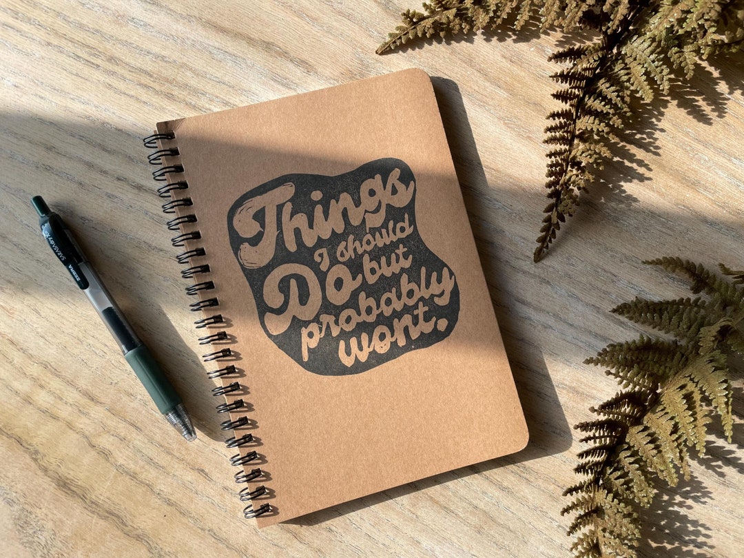 Hand Stamped Notebook, to Do List Notebook, Linocut Notebook, Funny ...