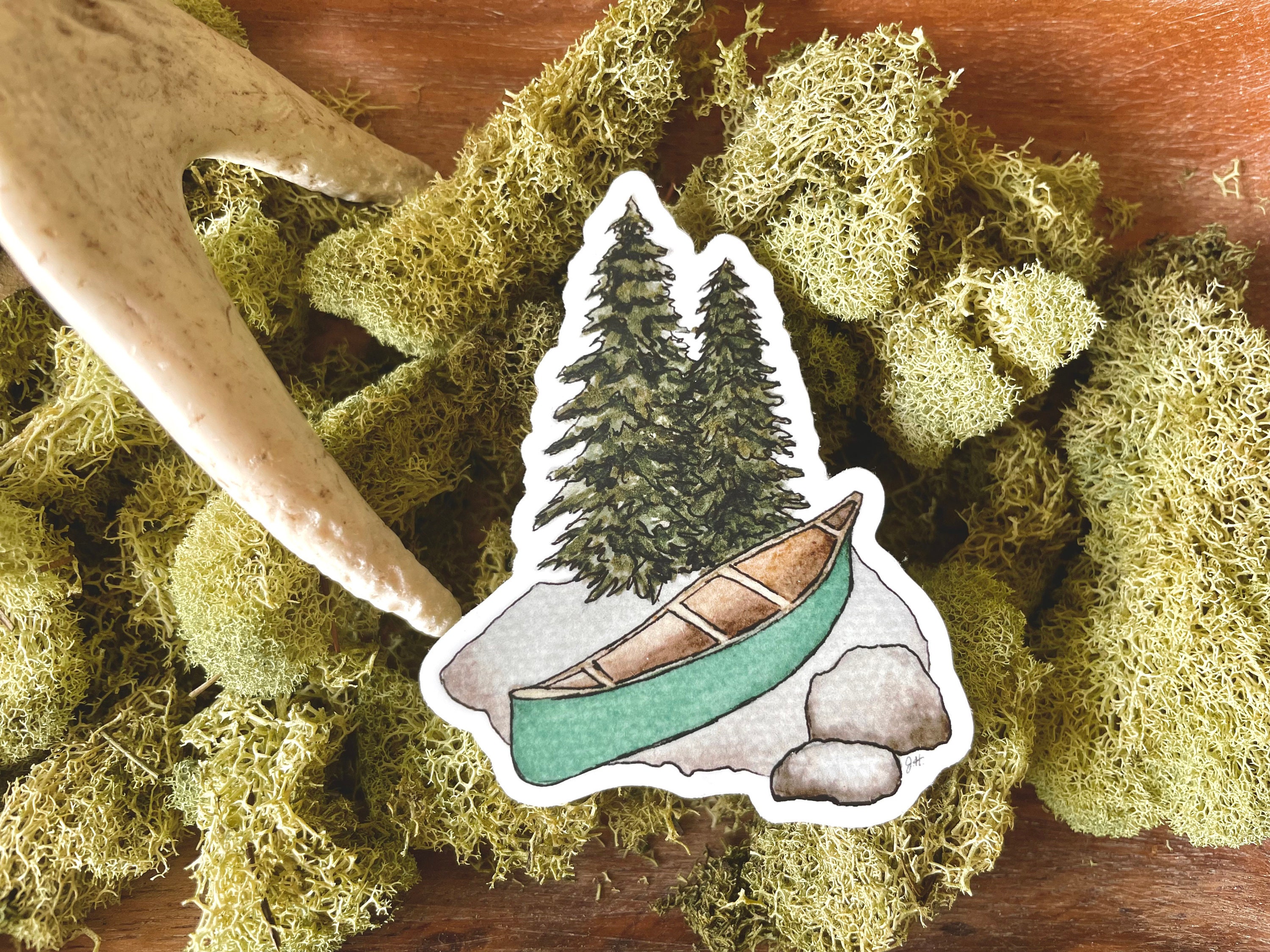 Canoe Sticker/ Backpacking Sticker/ Adventure Sticker/ Evergreen Tree ...