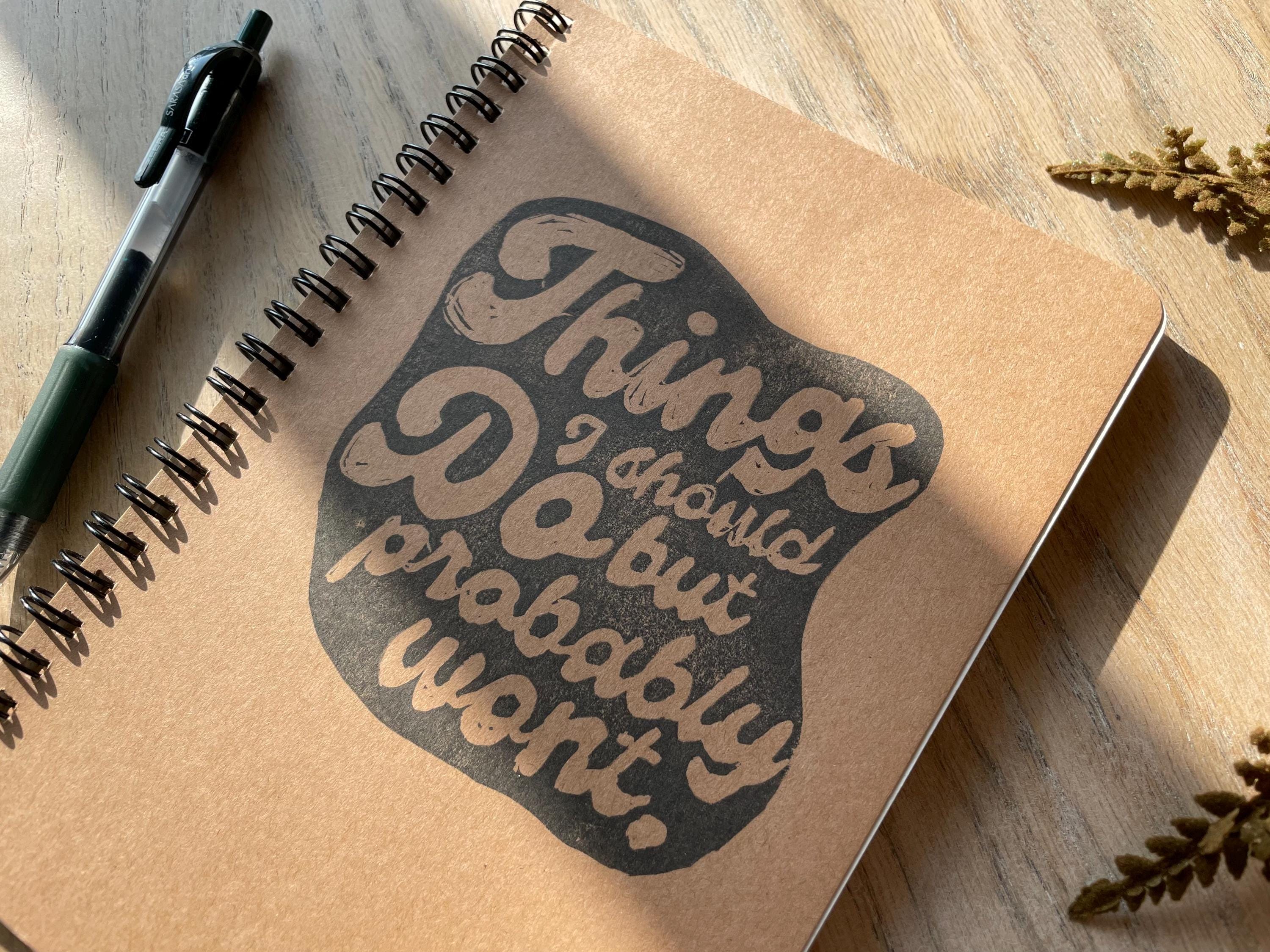 Hand Stamped Notebook, to Do List Notebook, Linocut Notebook, Funny ...