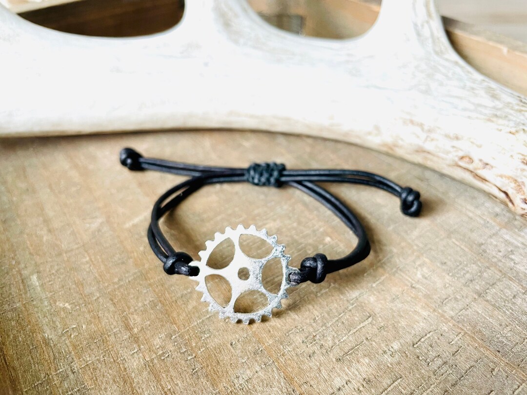 Bike Gear Bracelet/ Men’s Leather Bracelet/ Bike Charm Jewelry/ Gift ...
