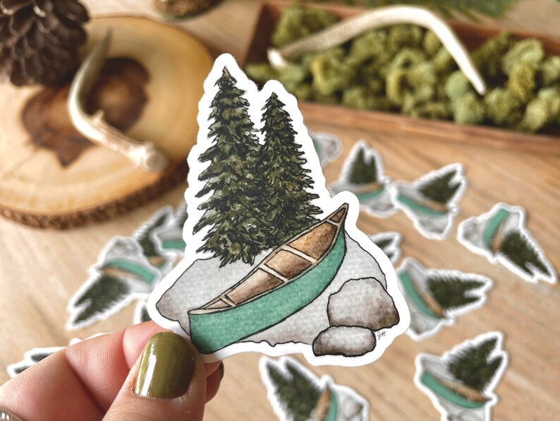 Canoe Sticker/ Backpacking Sticker/ Adventure Sticker/ Evergreen Tree ...