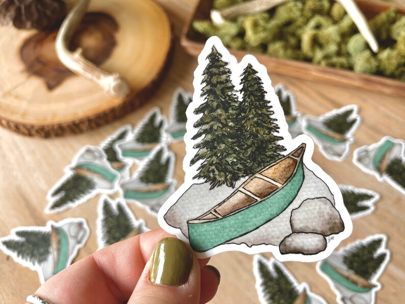 Canoe Sticker/ Backpacking Sticker/ Adventure Sticker/ Evergreen Tree ...